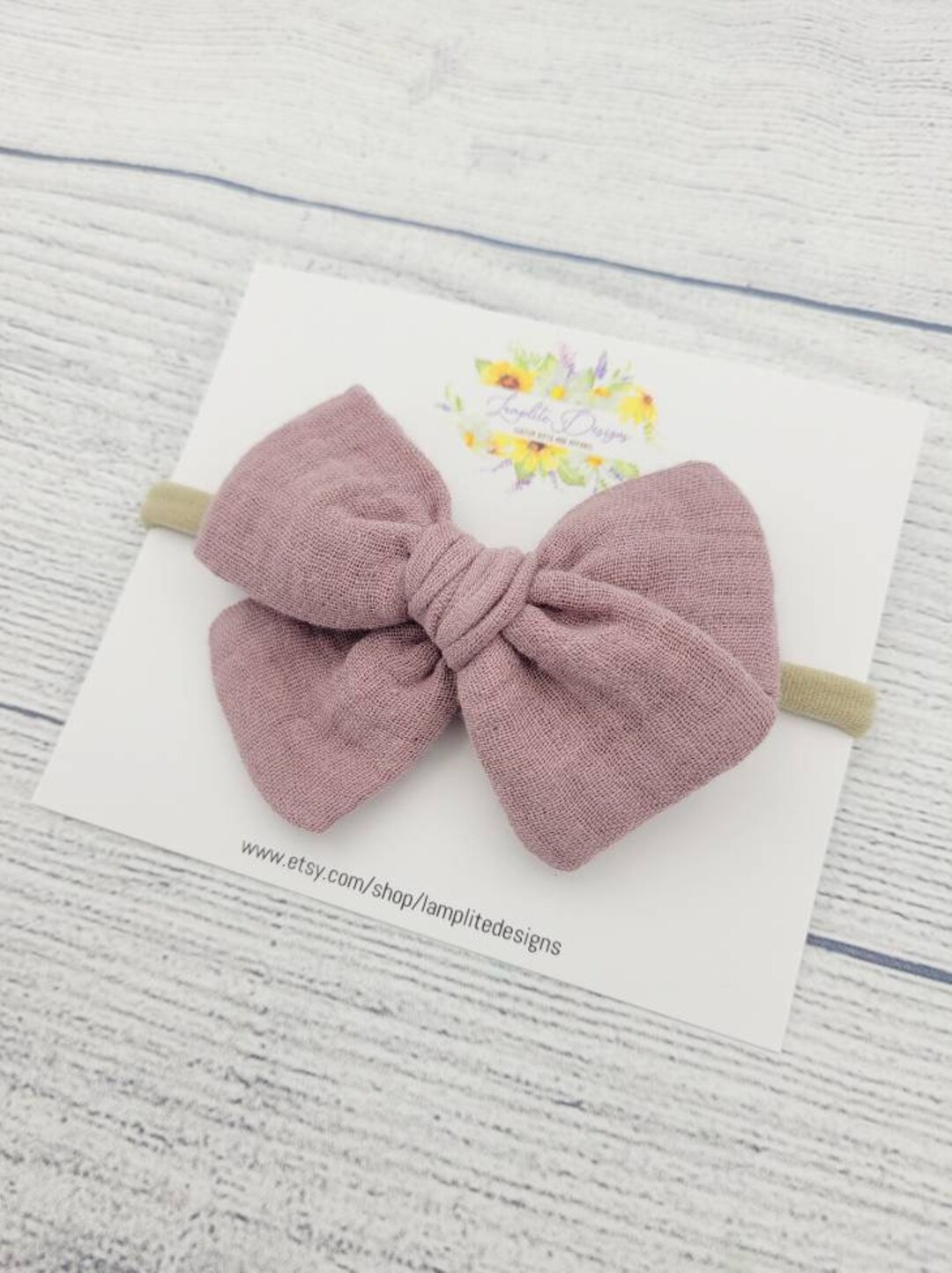Soft Mauve Fabric Hair Bow - Baby Shower Gift - Purple Hand Tied Bow ...