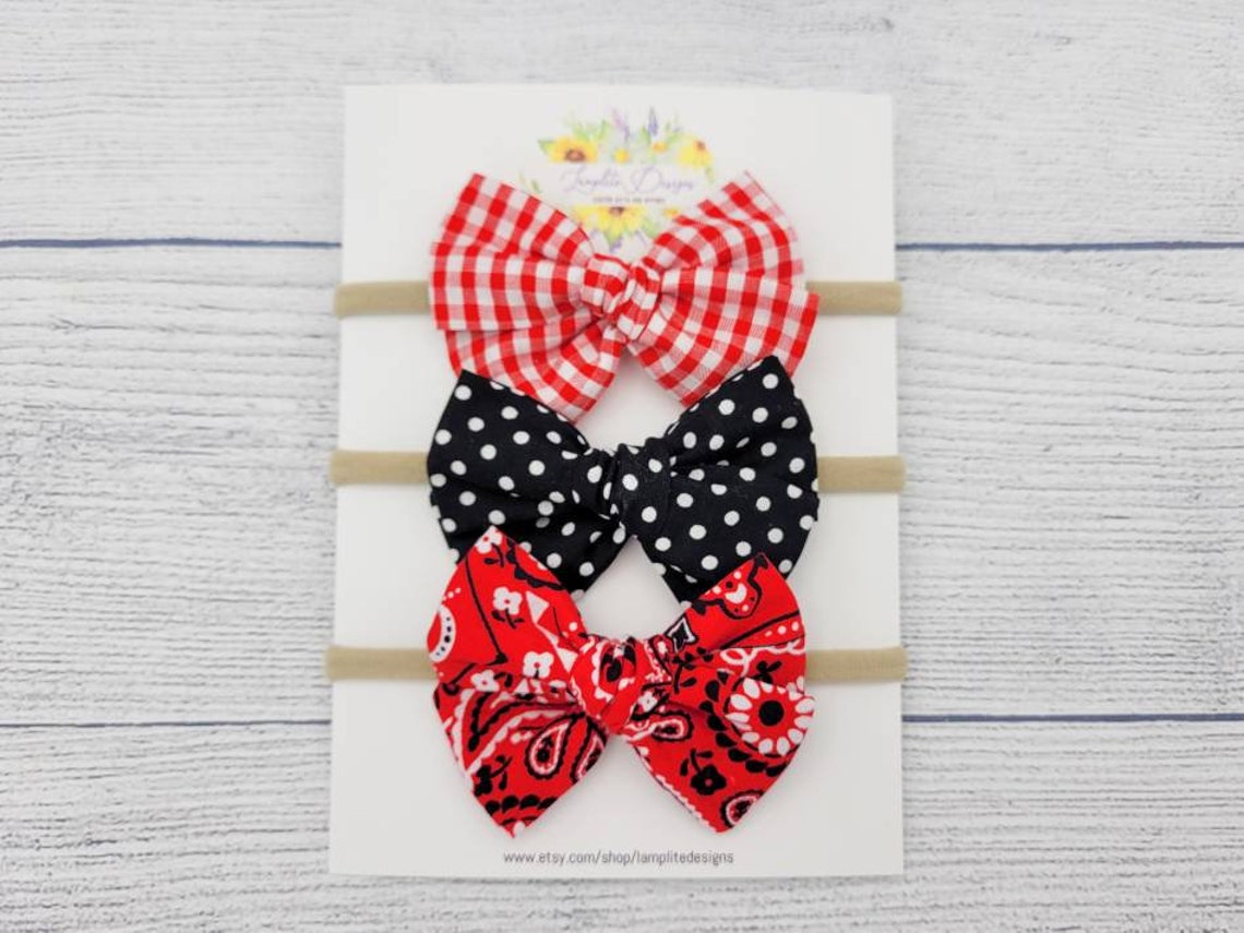 Rustic Country Girl Hair Bows Set of 3 Red Bandana | Etsy