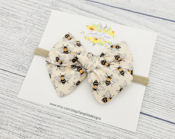 Honey Bee Fabric Hair Bows - Bee Hair Bow - Bee-day Party - Neutral Hair Bow - Baby Headband ...