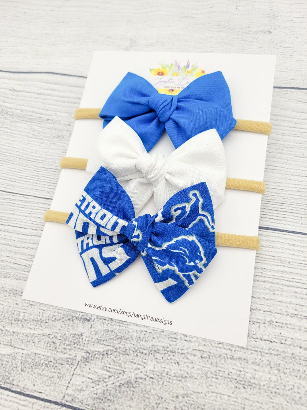 Detroit Lions Set of 3 Fabric Hair Bows - Blue White Hair Bows - Lions ...