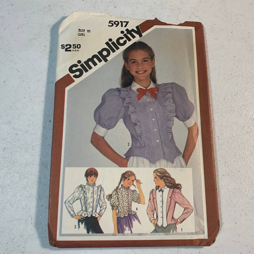 Vintage Sewing Pattern Simplicity 5917 Girl 10 Fitted Blouses Puffed ...