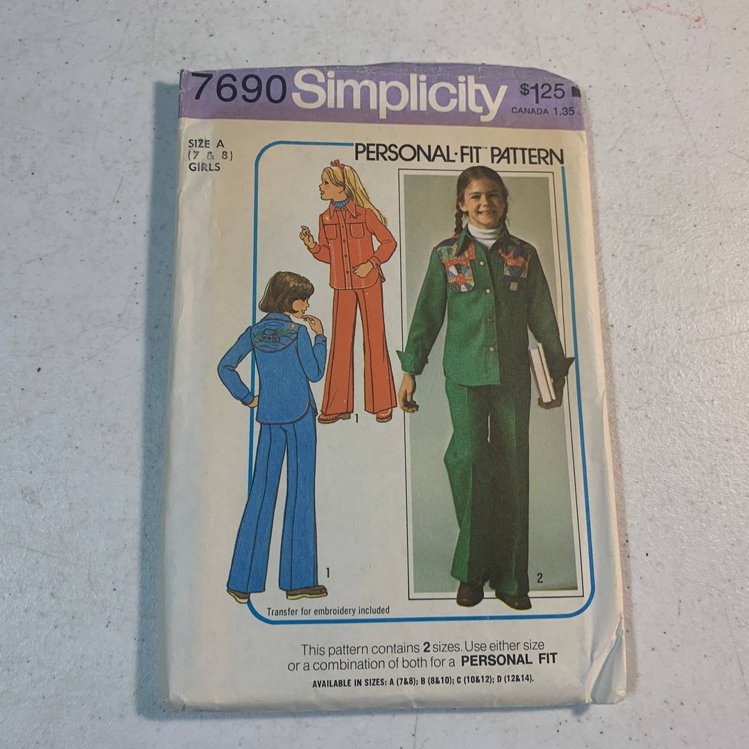 Vintage 1976 Sewing Pattern Simplicity 7690 Girls A 7 8 Shacket Bell ...