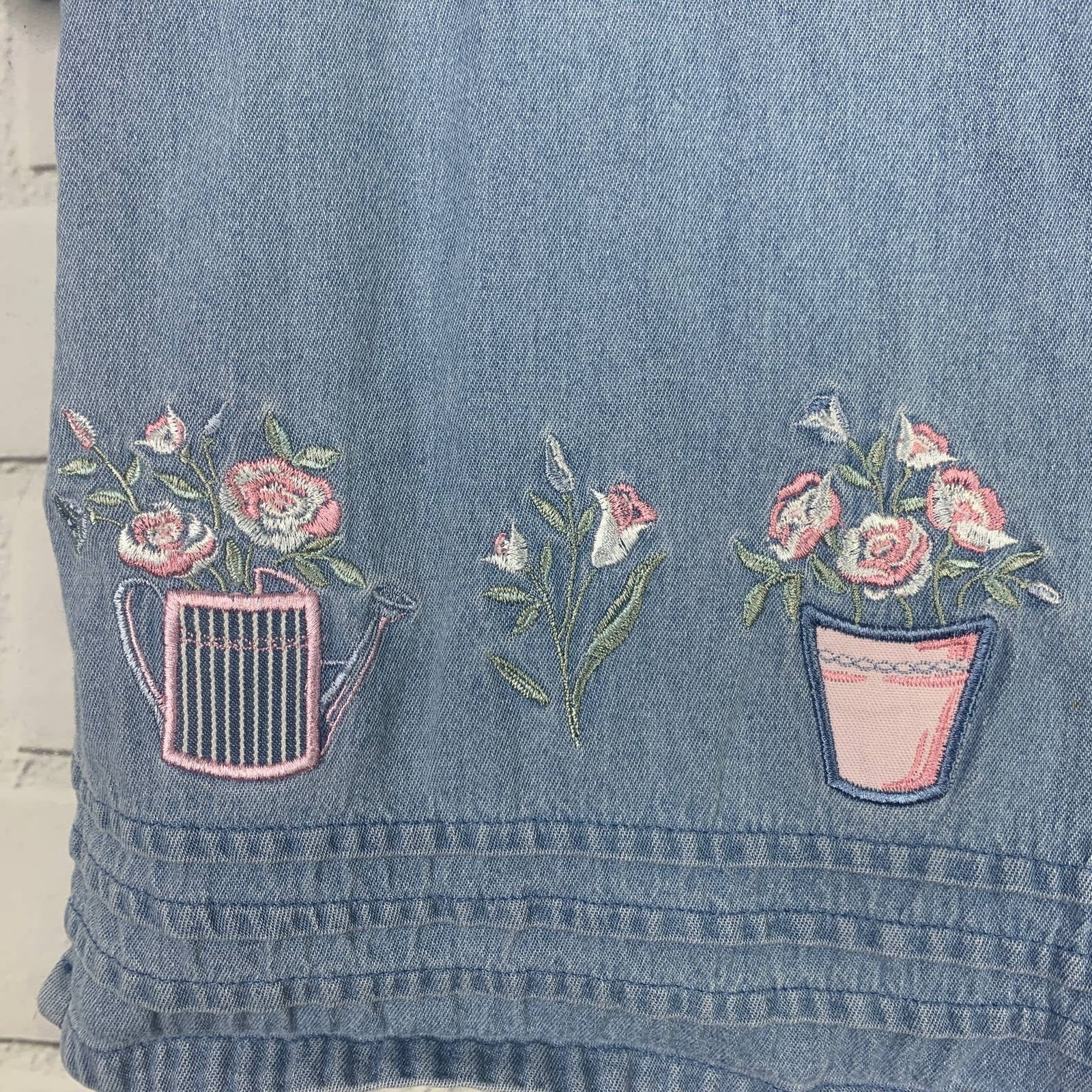 Vintage Napa Valley Chambray Shacket Short Sleeves Embroidered Floral ...