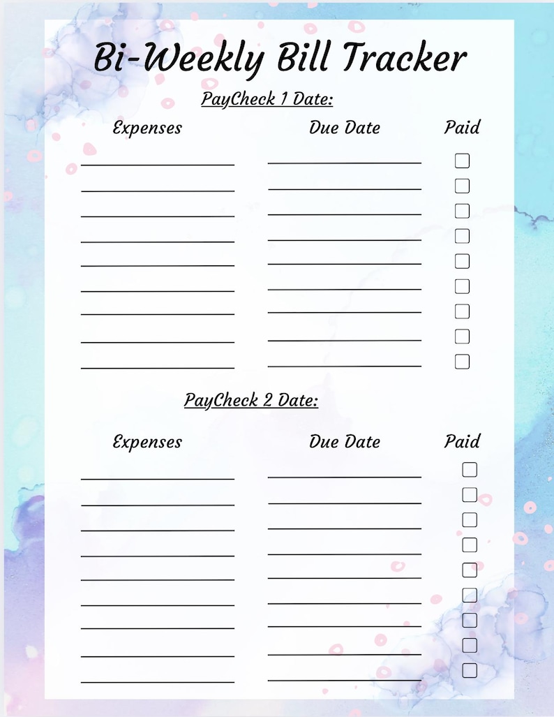 Bi-weekly Digital Printable Bill Tracker - Etsy