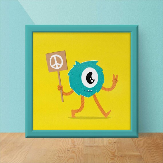 Peaceful Meengo Art Print Monster Art Kids Room Decor - Etsy