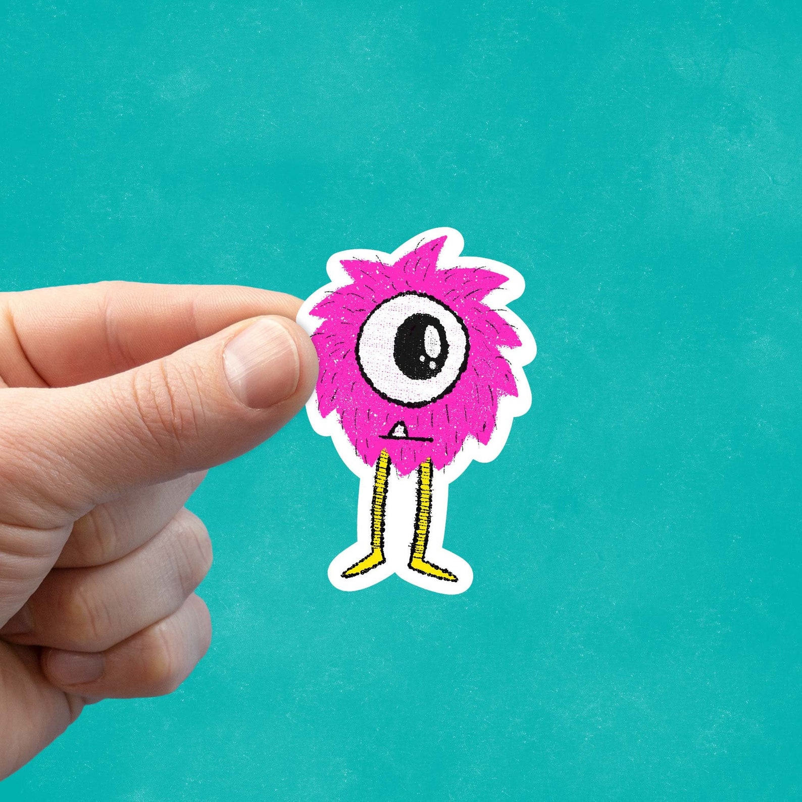 Pink Fuzzy Monster Sticker cute monster sticker for water | Etsy