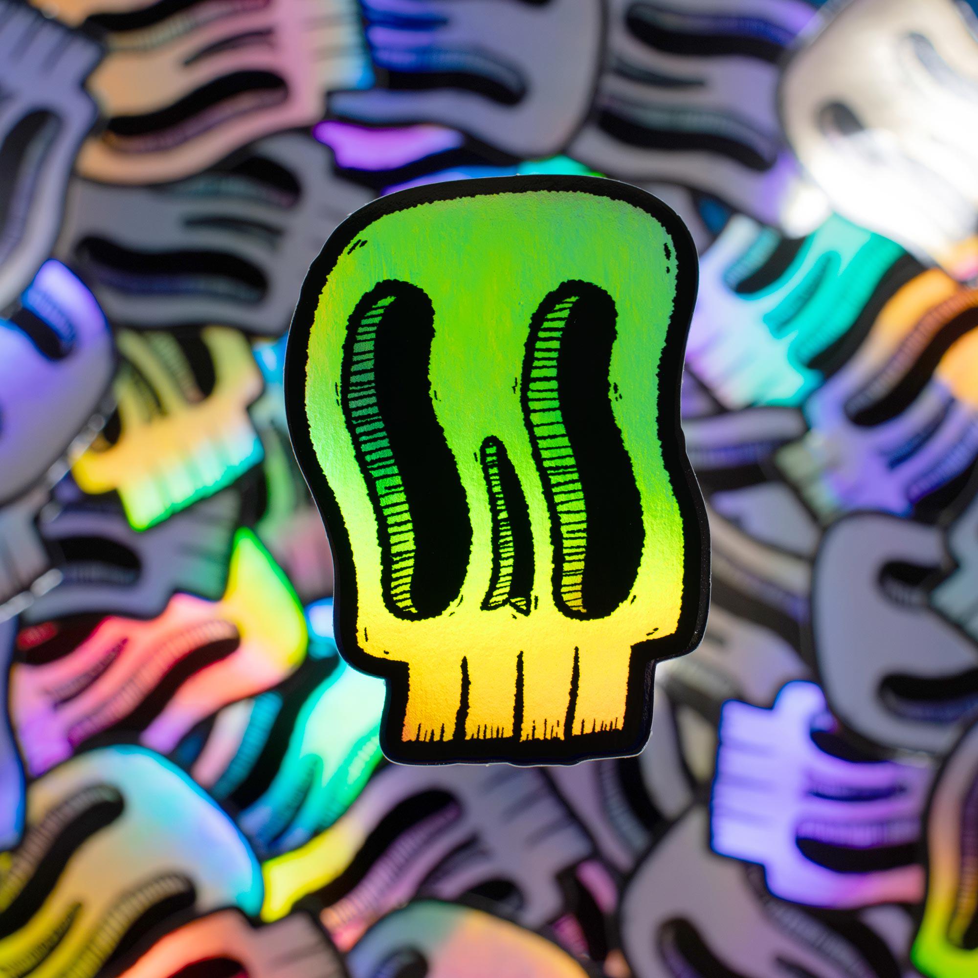 Holographic Wavy Skull Sticker - Etsy