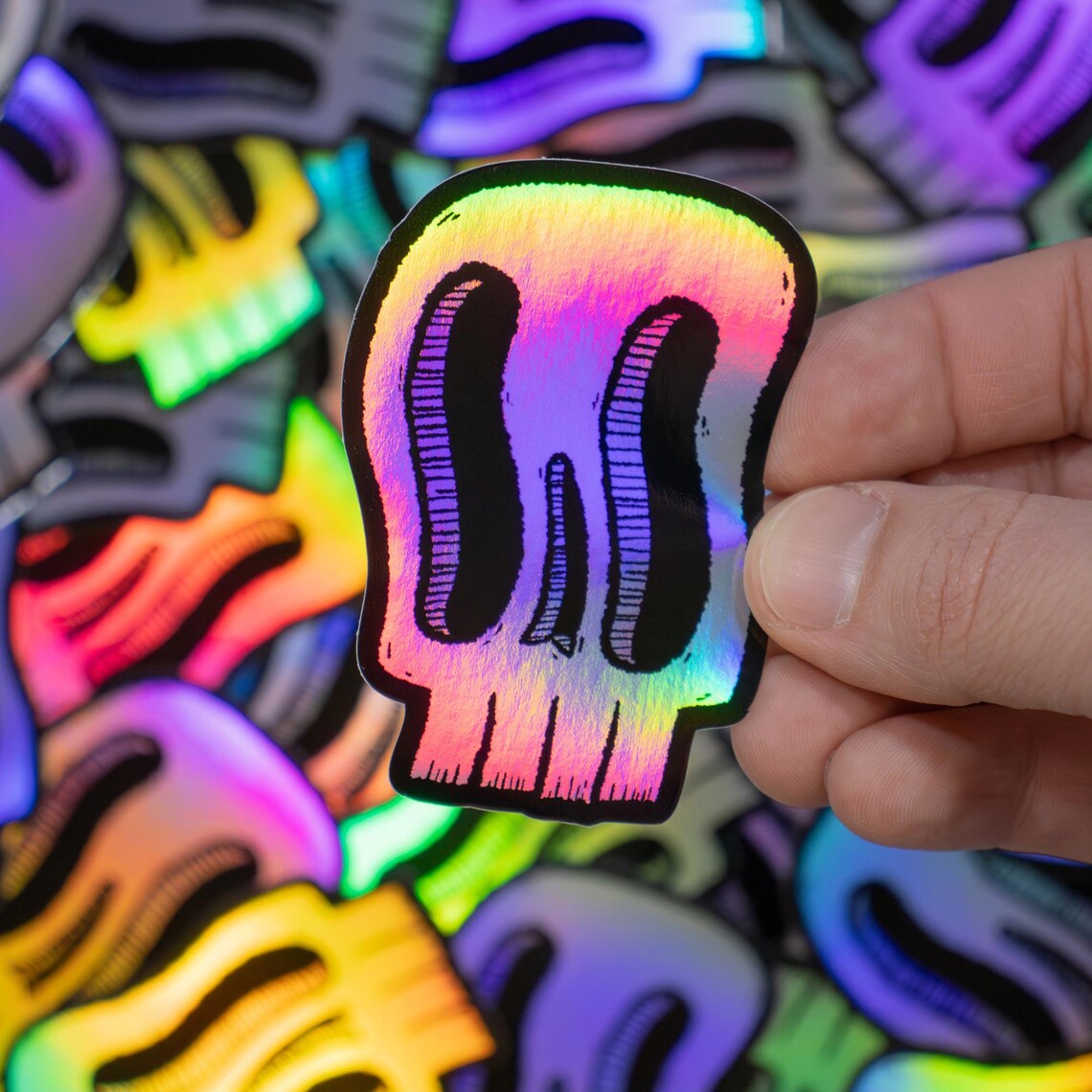 Holographic Wavy Skull Sticker - Etsy