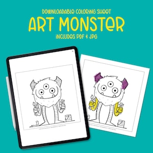 Art Monster Downloadable Coloring Sheet, Print and Color, Cute Coloring ...