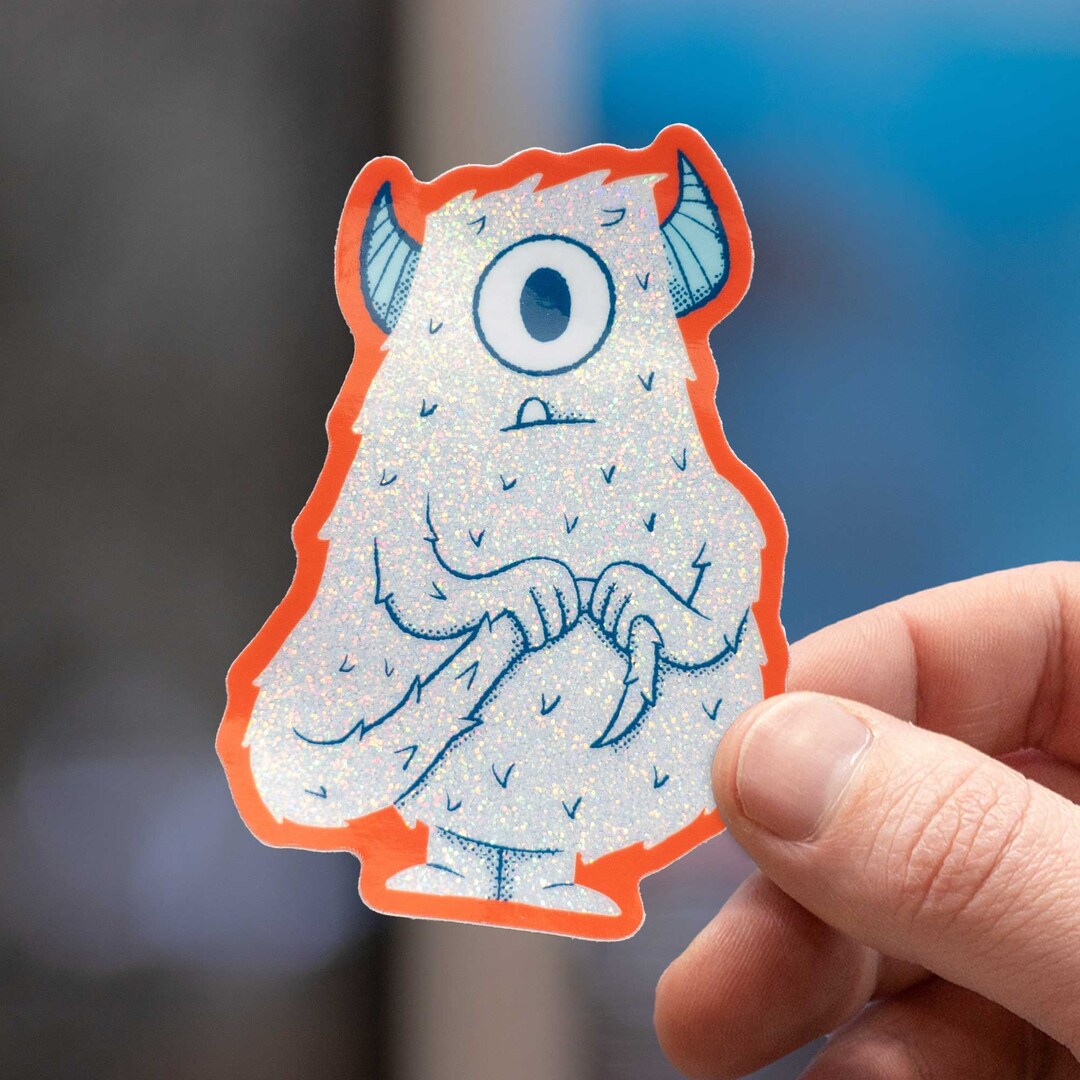 Wallace the Anxiety Monster Glitter Sticker - 4" Water-resistant Decal ...