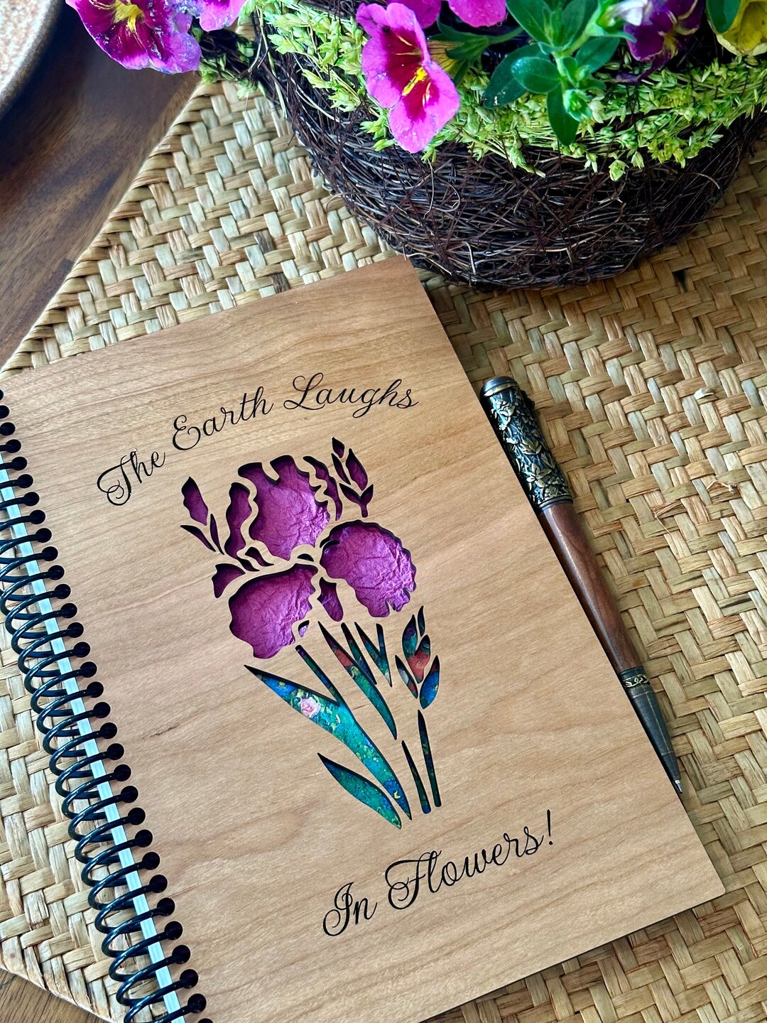 Wood Notebook - Engraved and Cut Out - "iris" - Etsy