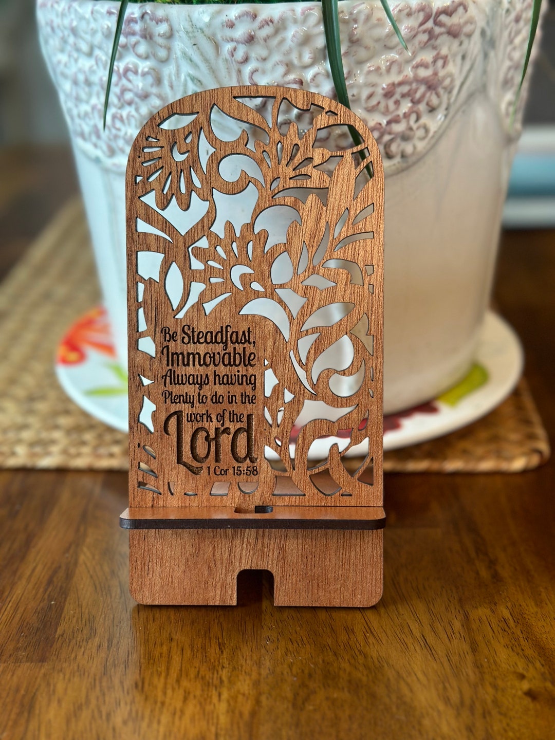 Phone Stand- Beautiful Lasered Mahogany “lace” - Etsy