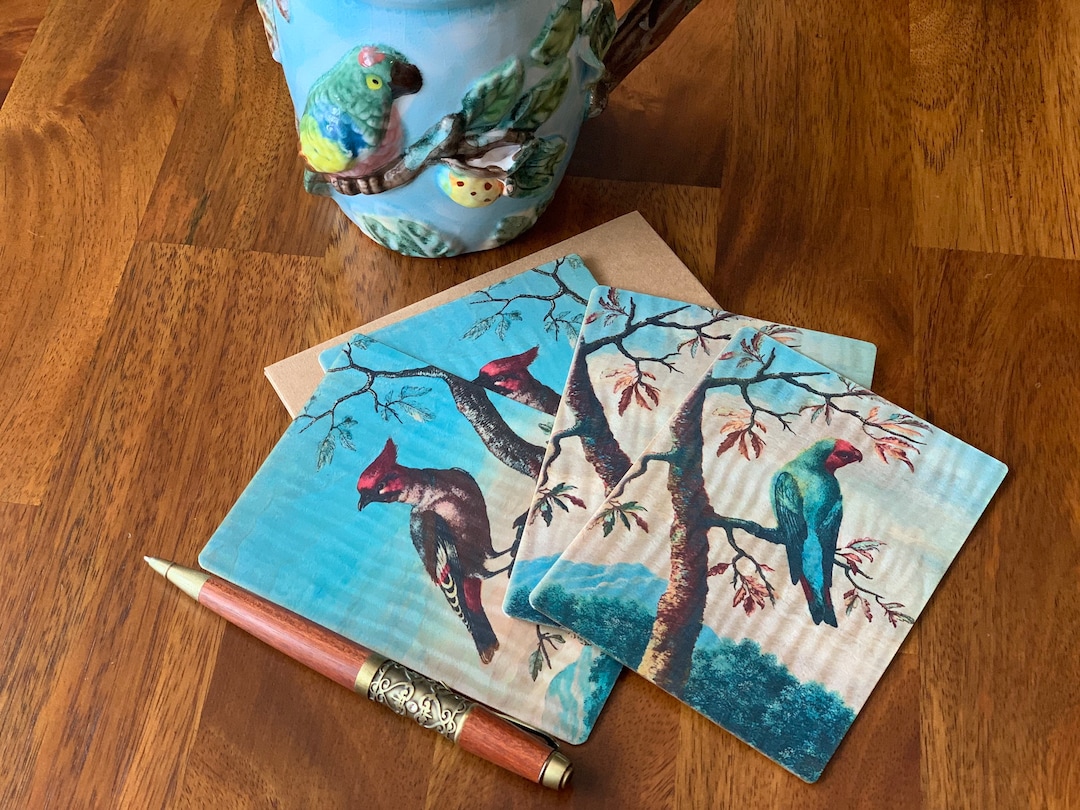 Set of Four Wood Cards! Vintage Parrot- Graphic Printed on Wood Veneer ...