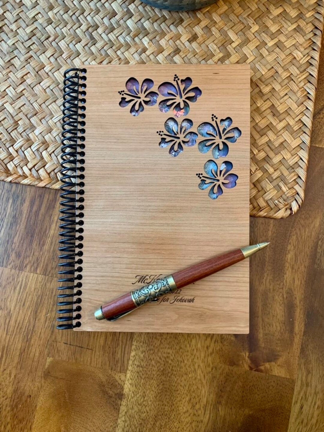 Cherry Wood Notebook With hibiscus Cut Out Design. - Etsy