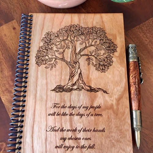 Wood Notebook. Cherry Wood or Oak Laser Engraved. oak - Etsy