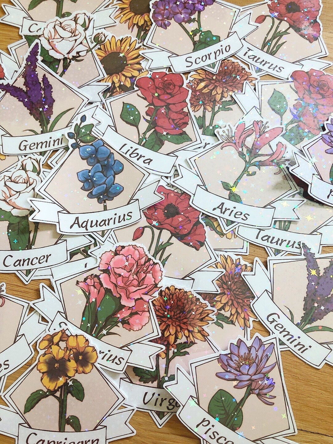Zodiac Holographic Stickers | Astrology | Flowers - Etsy