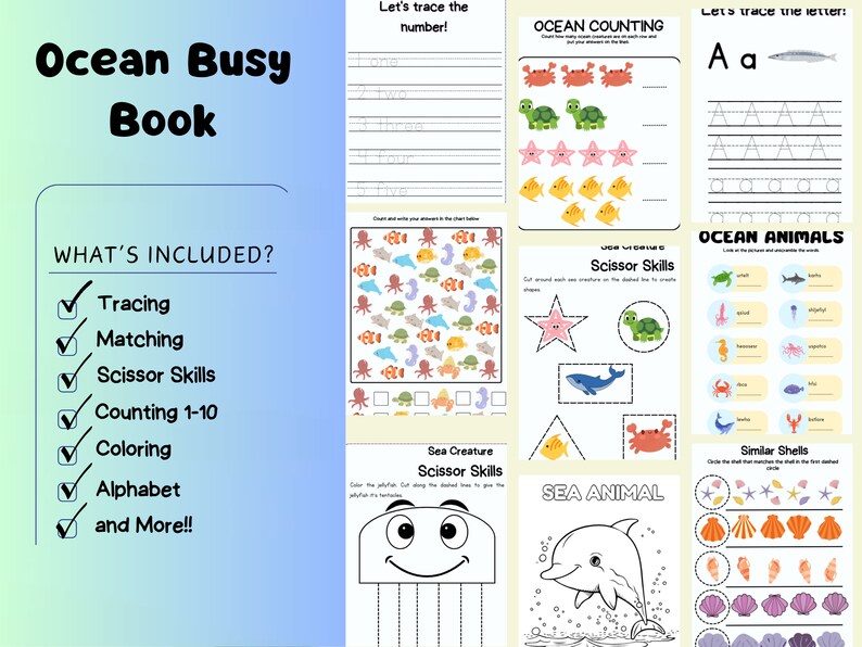 Ocean Busy Book DIY Printable Pre-k Preschool Homeschool Resources ...