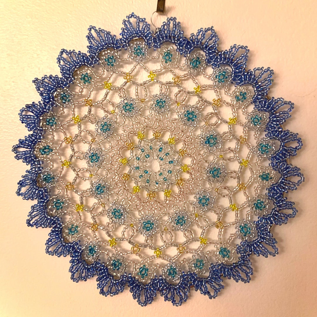 7 36 Flower Beaded Doily Wire Wrapped on a 6 Metal Ring - Etsy