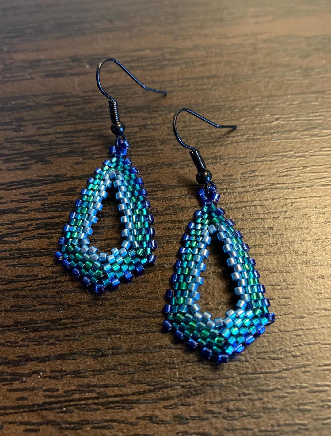 1.25 Blue, Teal, and Green Delica Beaded Earrings - Etsy