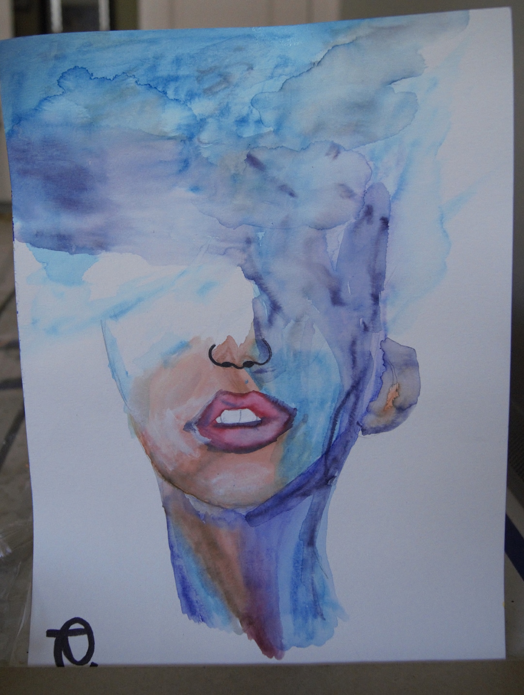 Watercolor of Half-face and Ocean - Etsy