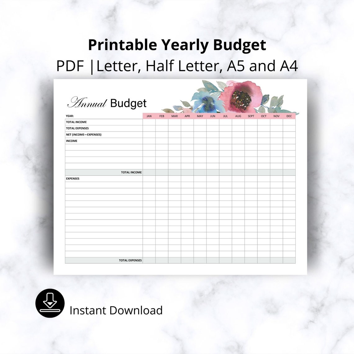 12-Month Budget planner Budget printable Budget Template | Etsy
