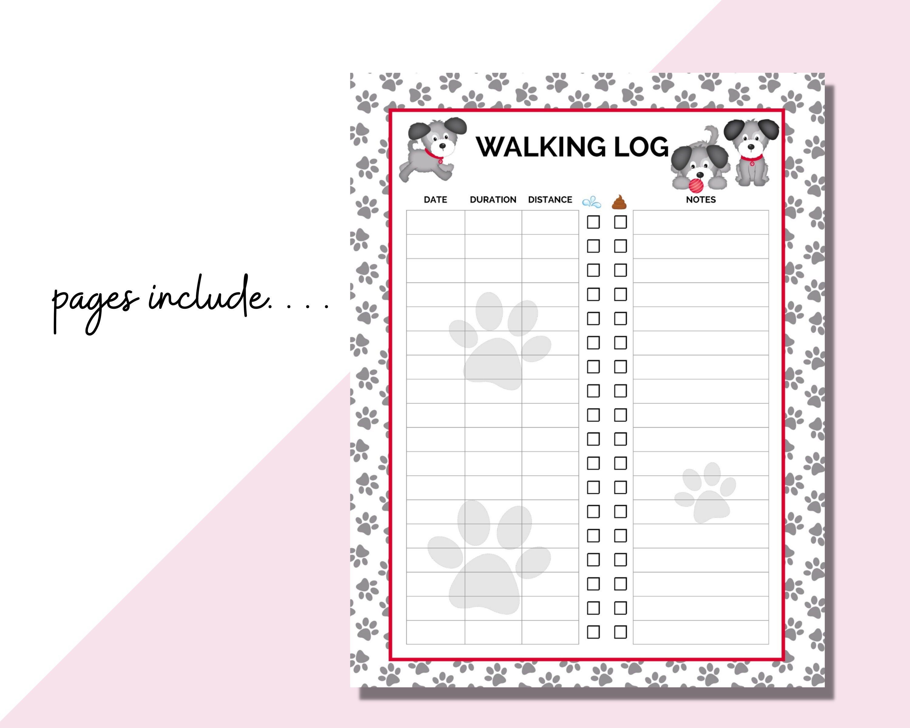 Dog Walking Tracker Printable Dog Walking Log Puppy Walking Etsy