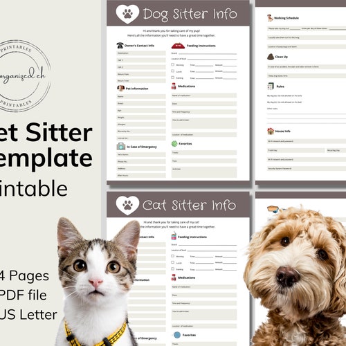 Printable Pet Sitter Notes Instant Download 8.5x11 PDF - Etsy Canada