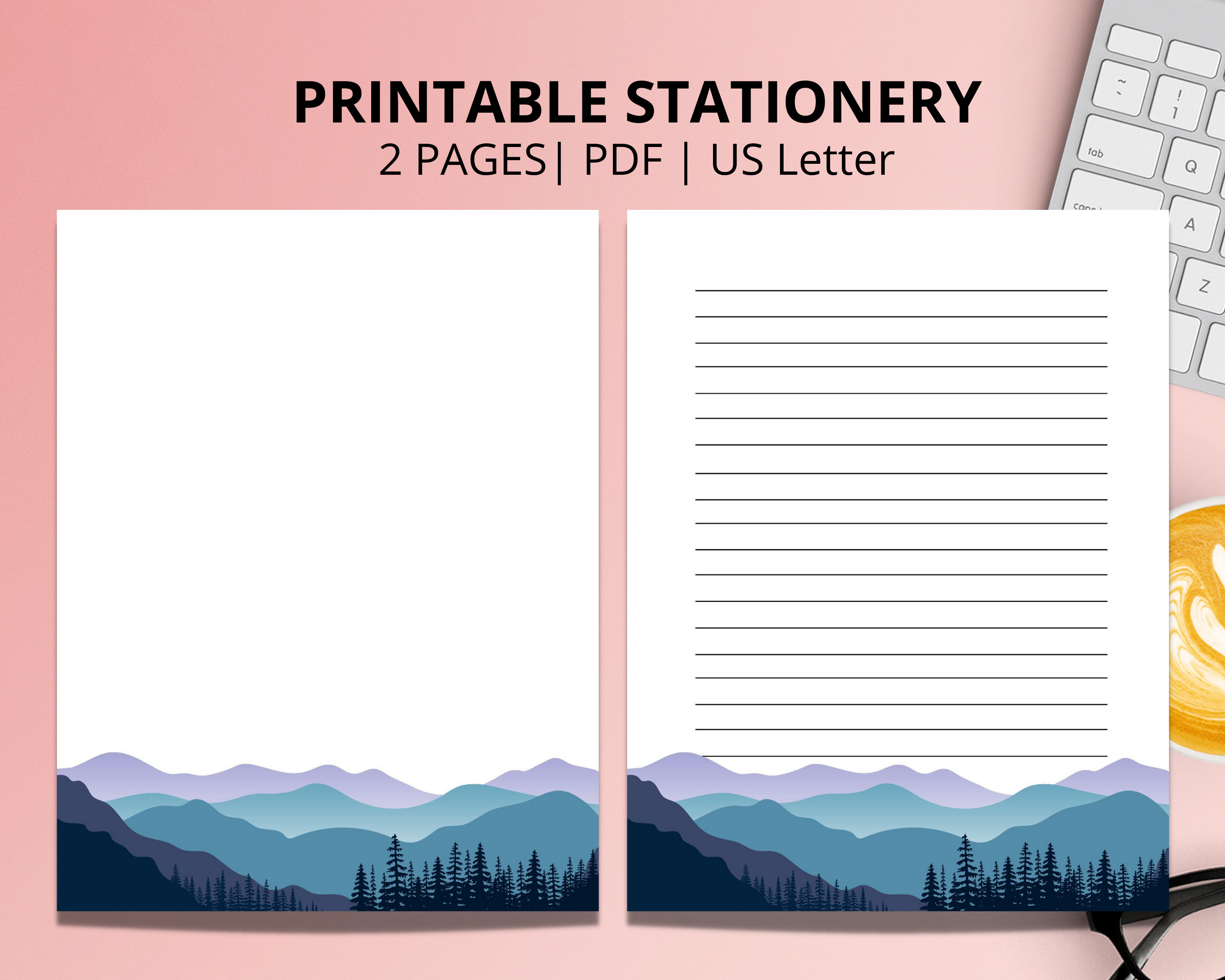 Watercolor Mountain Printable Stationery Letter Writing Set | Etsy