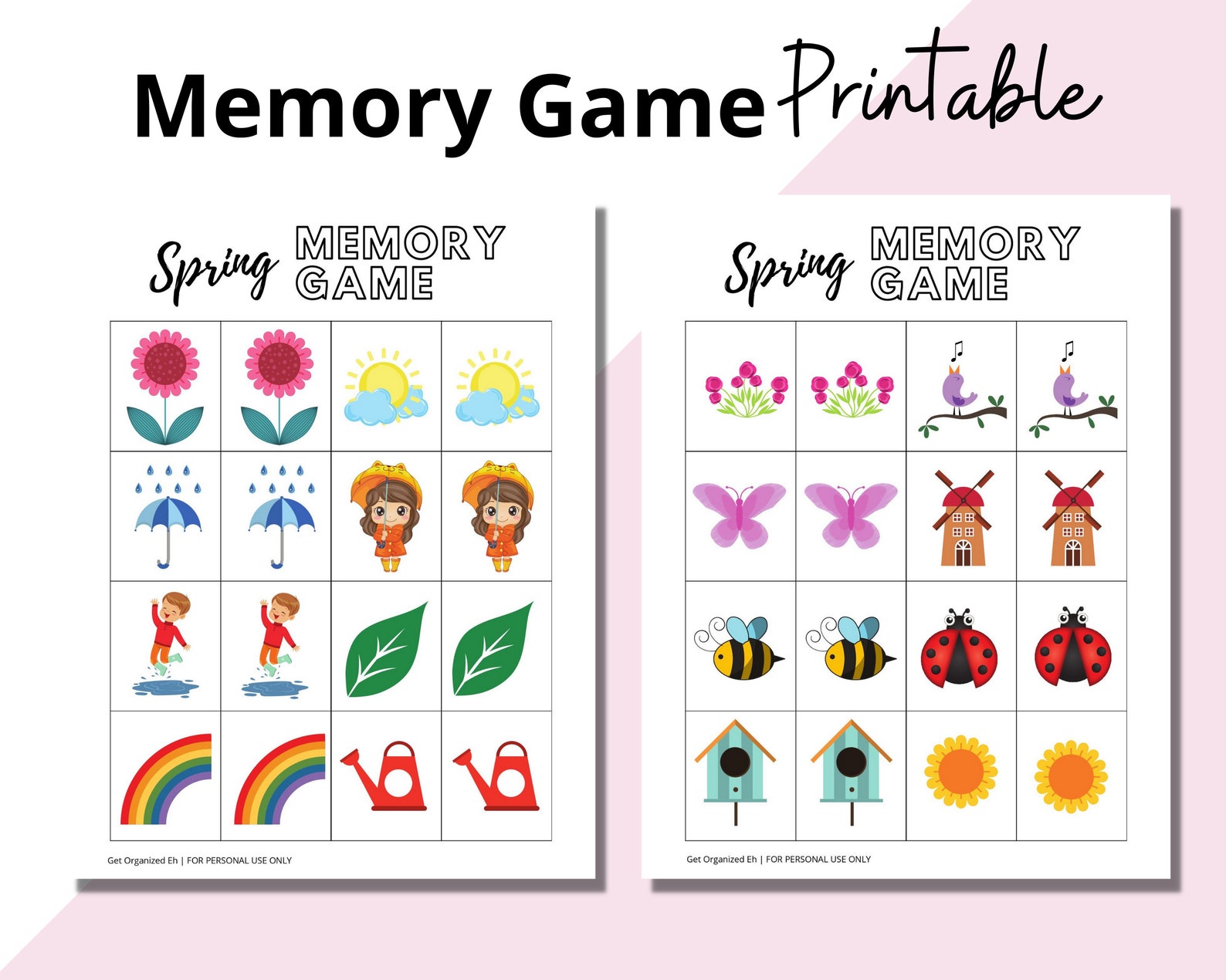 Spring Matching Game Memory Game Printable Spring Memory | Etsy