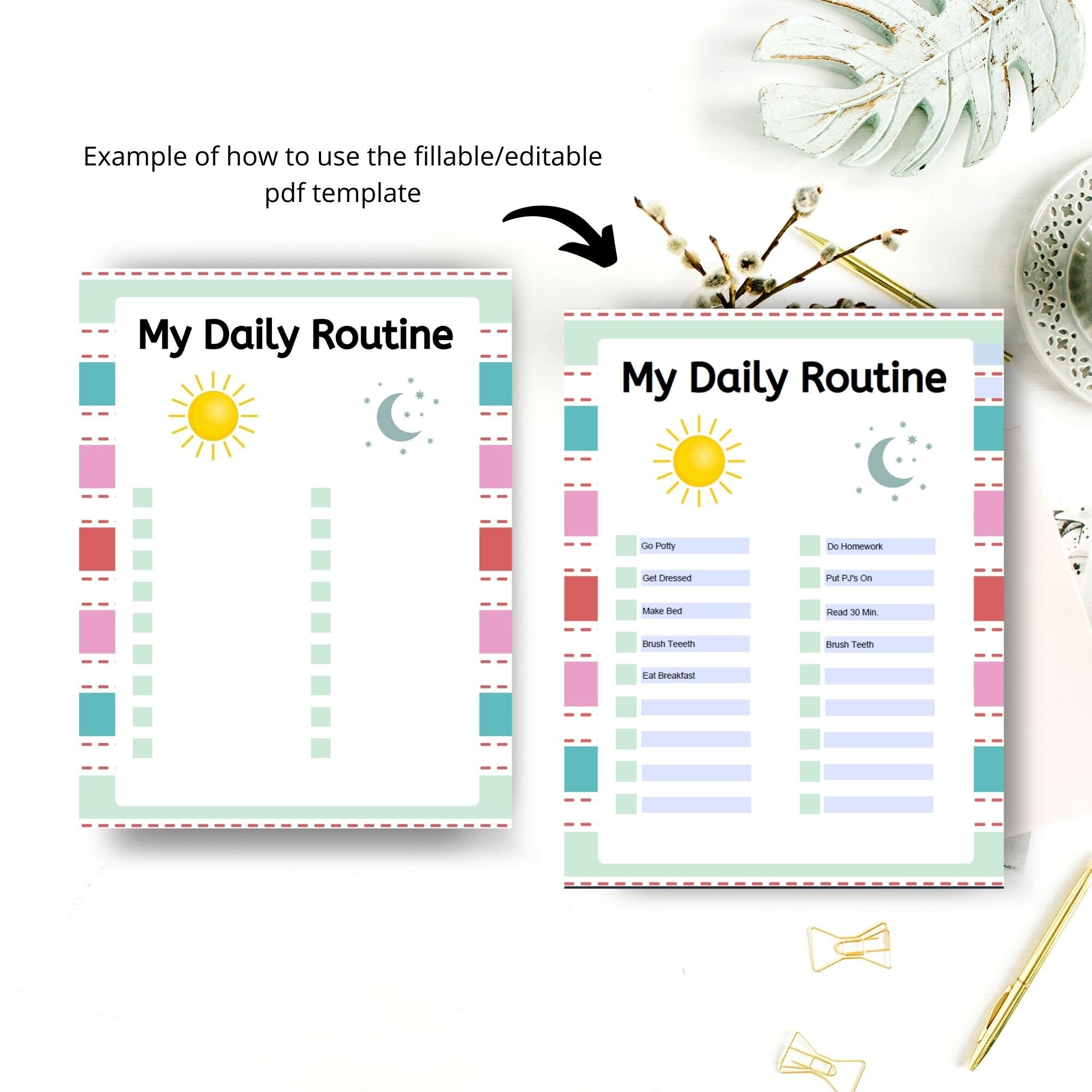 Fillable Kids Routine Chart Editable Template Bedtime | Etsy