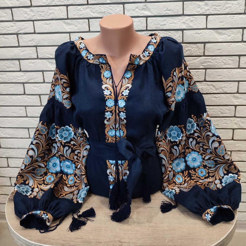 Ukrainian Embroidery Blouse Blue - Etsy UK