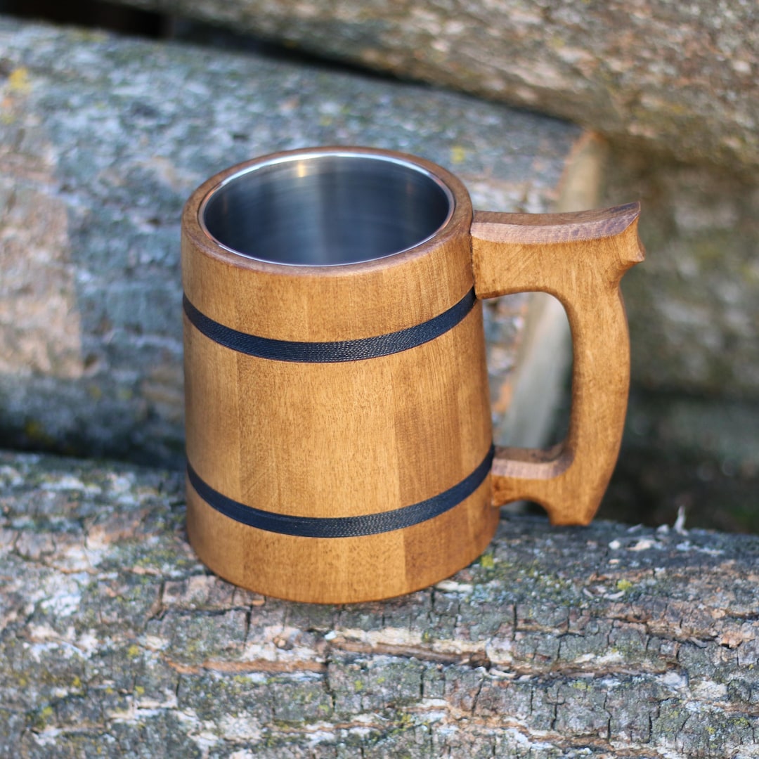 Viking Handmade Wooden Beer Mug 20 Oz (0.6L) Wood Carving Beer Mug of ...