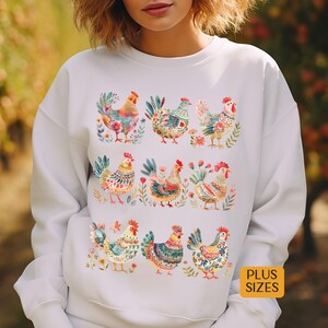 Chicken Sweatshirt, Folk Chicken Shirt, Chicken Lover Gift, Chicken ...