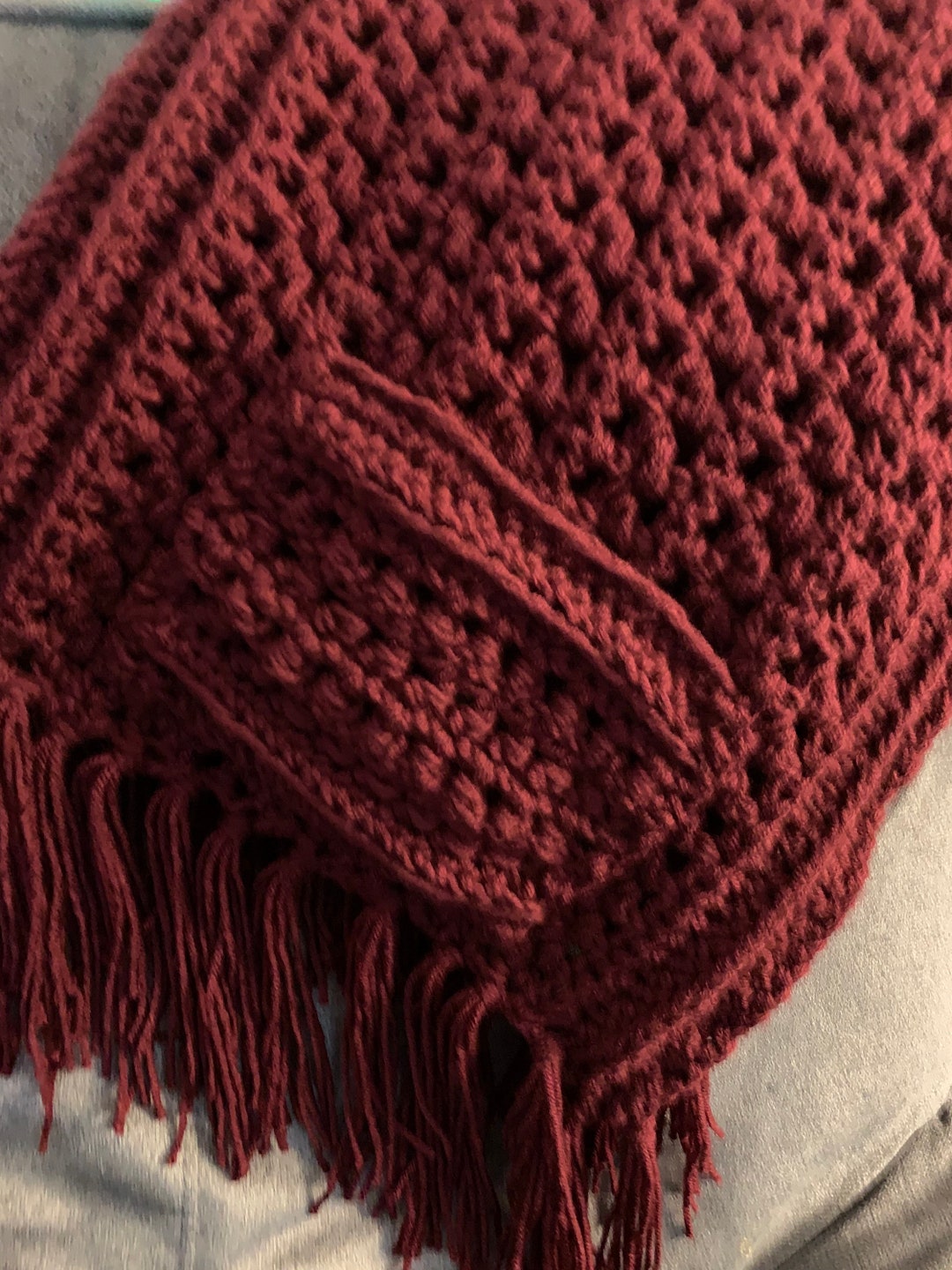 Crochet Shawl Shoulder Blanket With Fringe and Pockets - Etsy