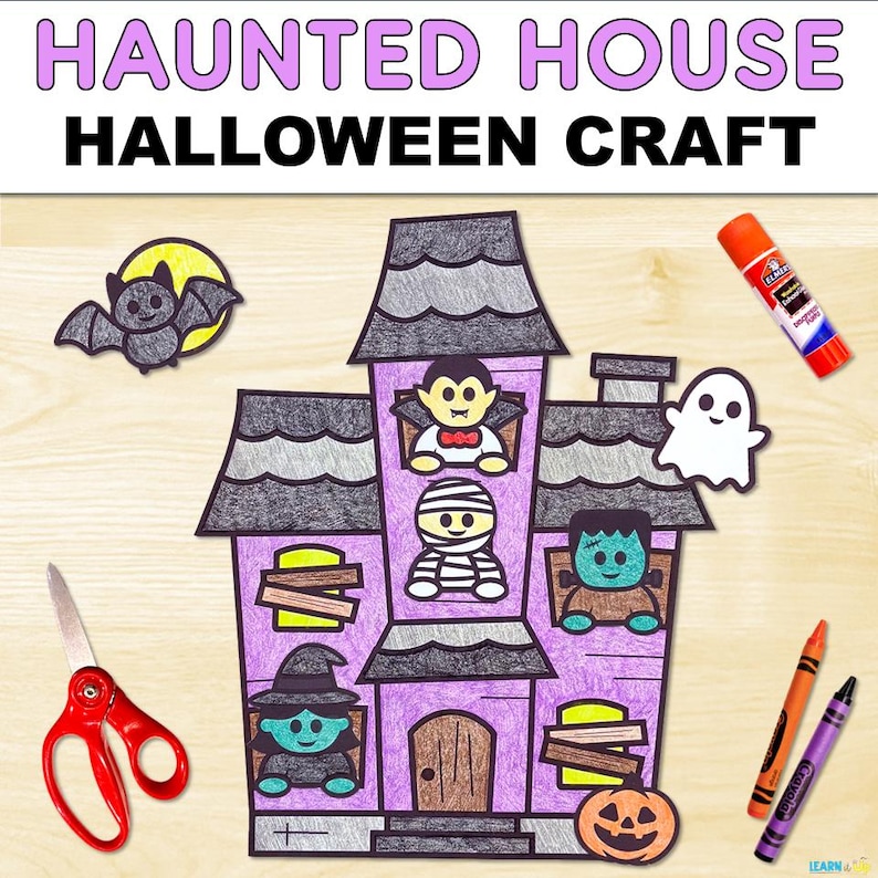 Halloween Craft | Haunted House Activity | Coloring Pages - Etsy