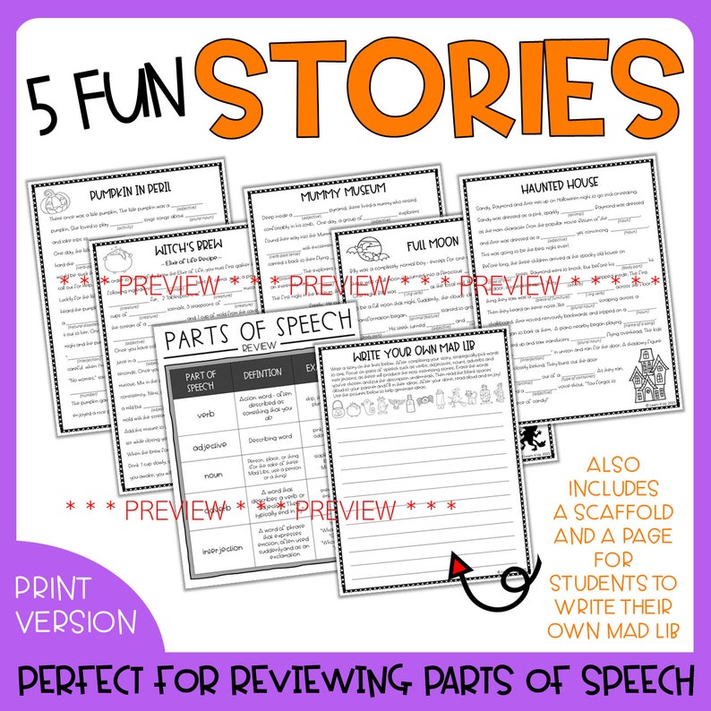 Halloween Activity, Parts of Speech, Mad Libs, Print and Digital - Etsy