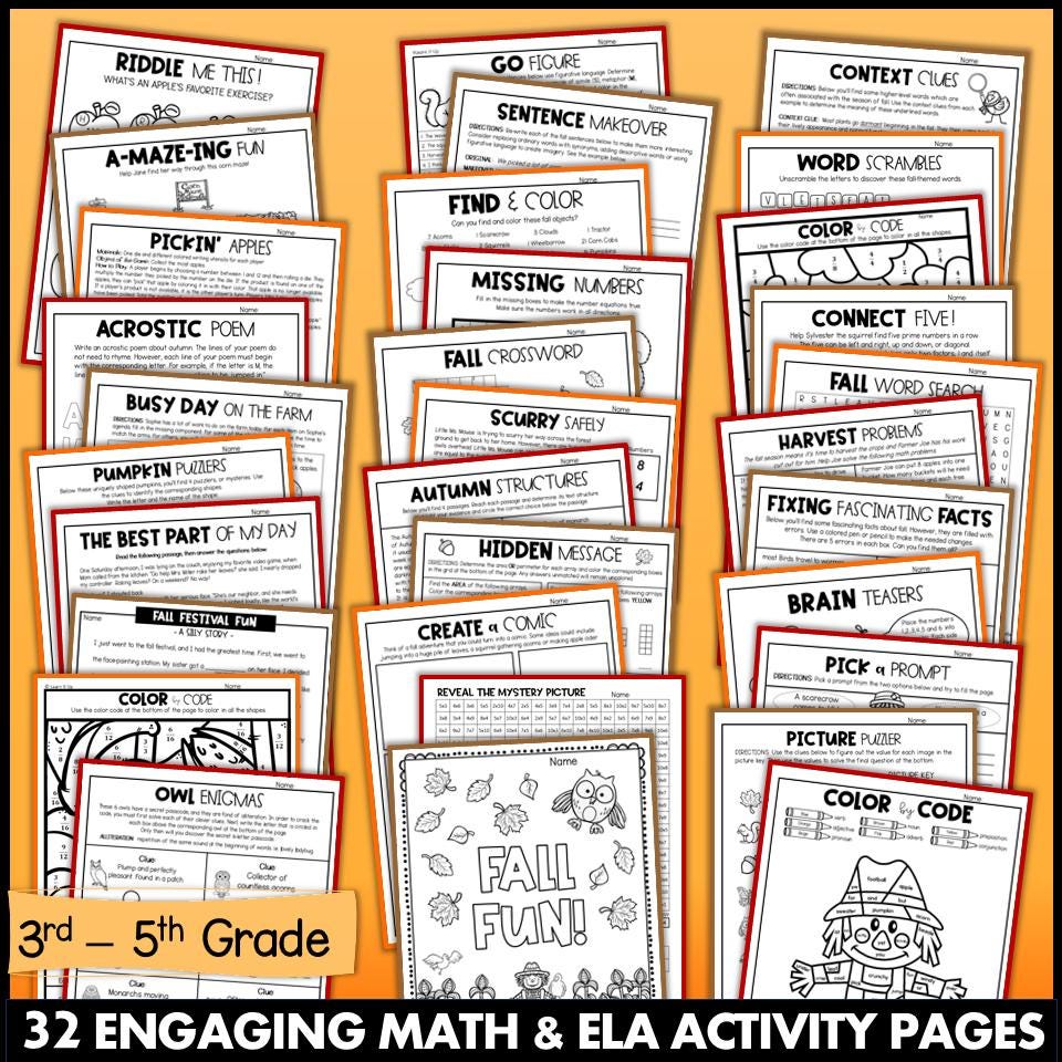 Fall and Autumn Activities | Fun With Math and ELA - Etsy