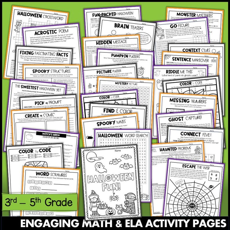 Halloween and October Activities | Fun With Math and ELA - Etsy
