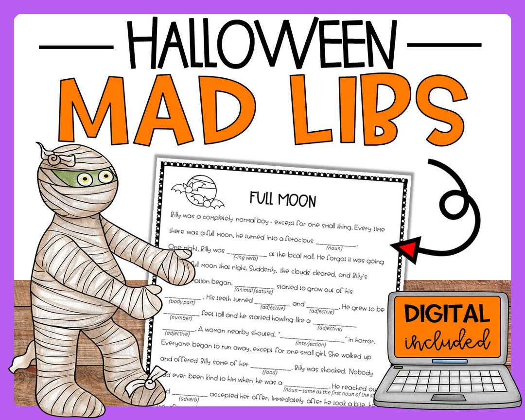 Halloween Activity, Parts of Speech, Mad Libs, Print and Digital - Etsy