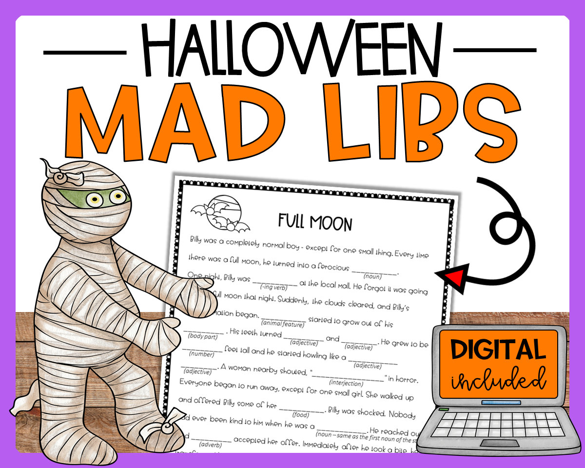 Halloween Activity, Parts of Speech, Mad Libs, Print and Digital - Etsy