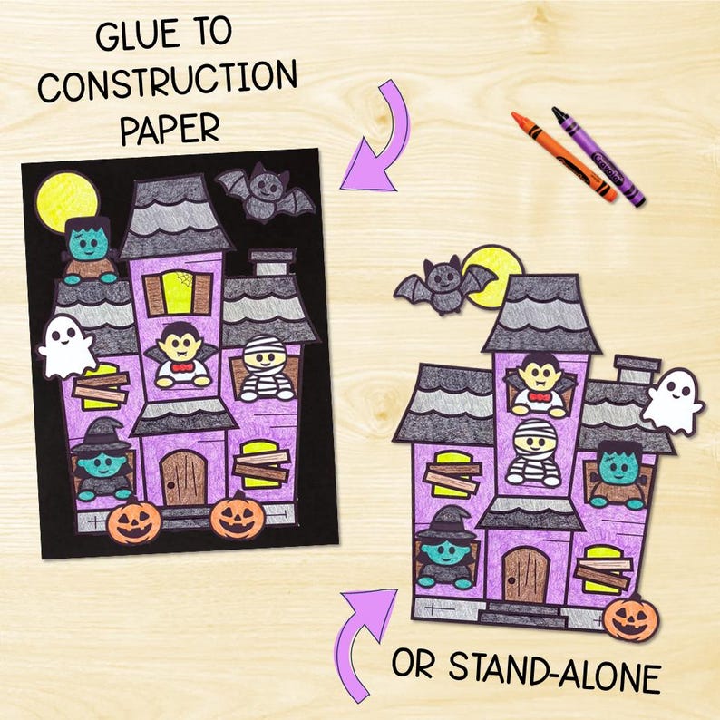 Halloween Craft | Haunted House Activity | Coloring Pages - Etsy