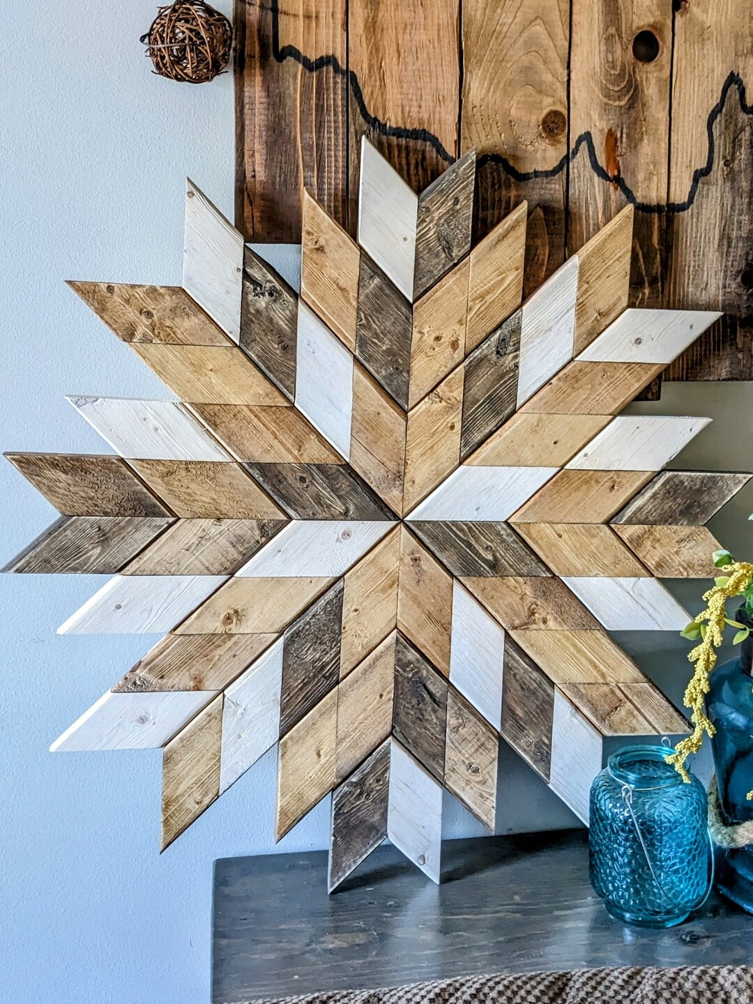 Large Barn Quilt Star, Mosaic Wood Wall Art, Farmhouse Decor for Living ...