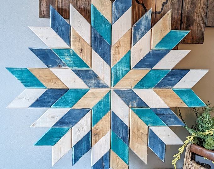 Wooden Barn Quilt Star, Beach Vibes Mosaic Wood Wall Art, Lake House ...