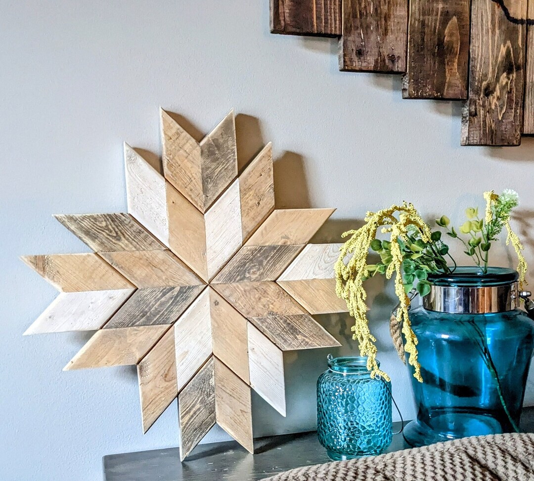 Neutral Wood Fall Decor, Wooden Barn Star, Quilt Star Pattern, Mosaic ...