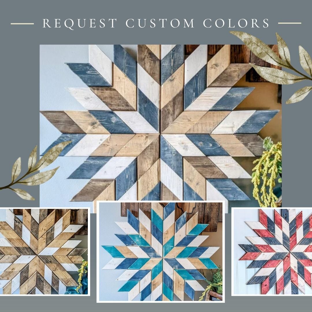 Custom Color Barn Quilt, Large Wooden Star Wall Art, Rustic Farmhouse ...