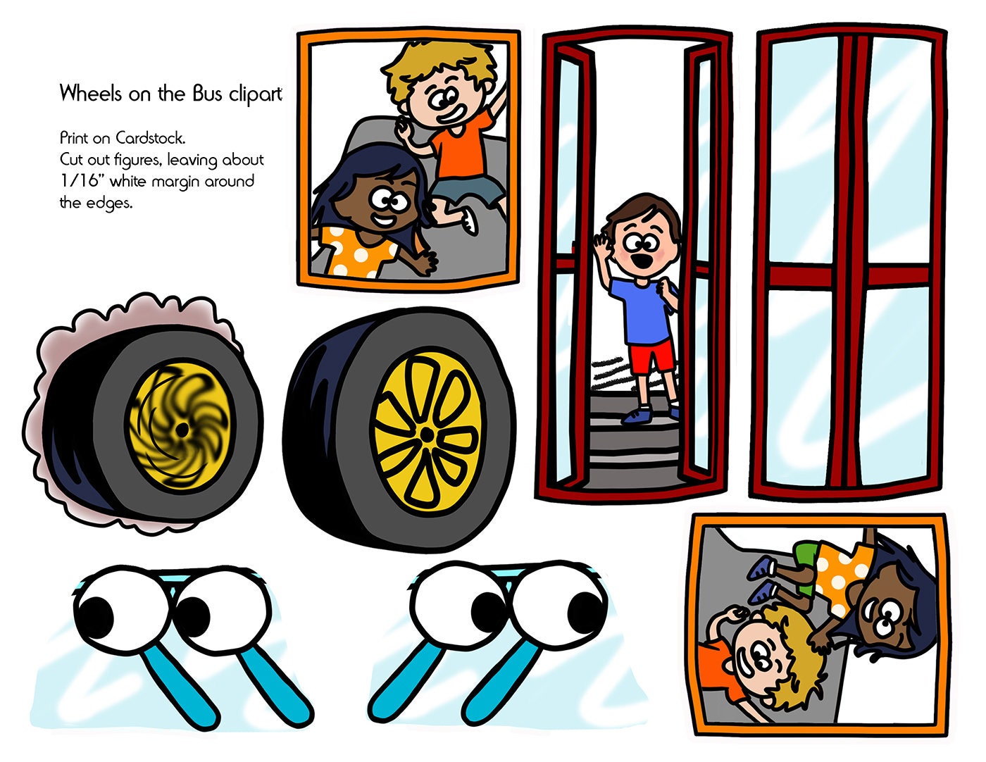 Wheels on the Bus Interactive Clipart Printable - Etsy