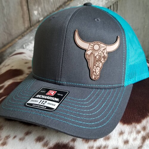 Western Aztec Skull Leather Patch Hat - Etsy