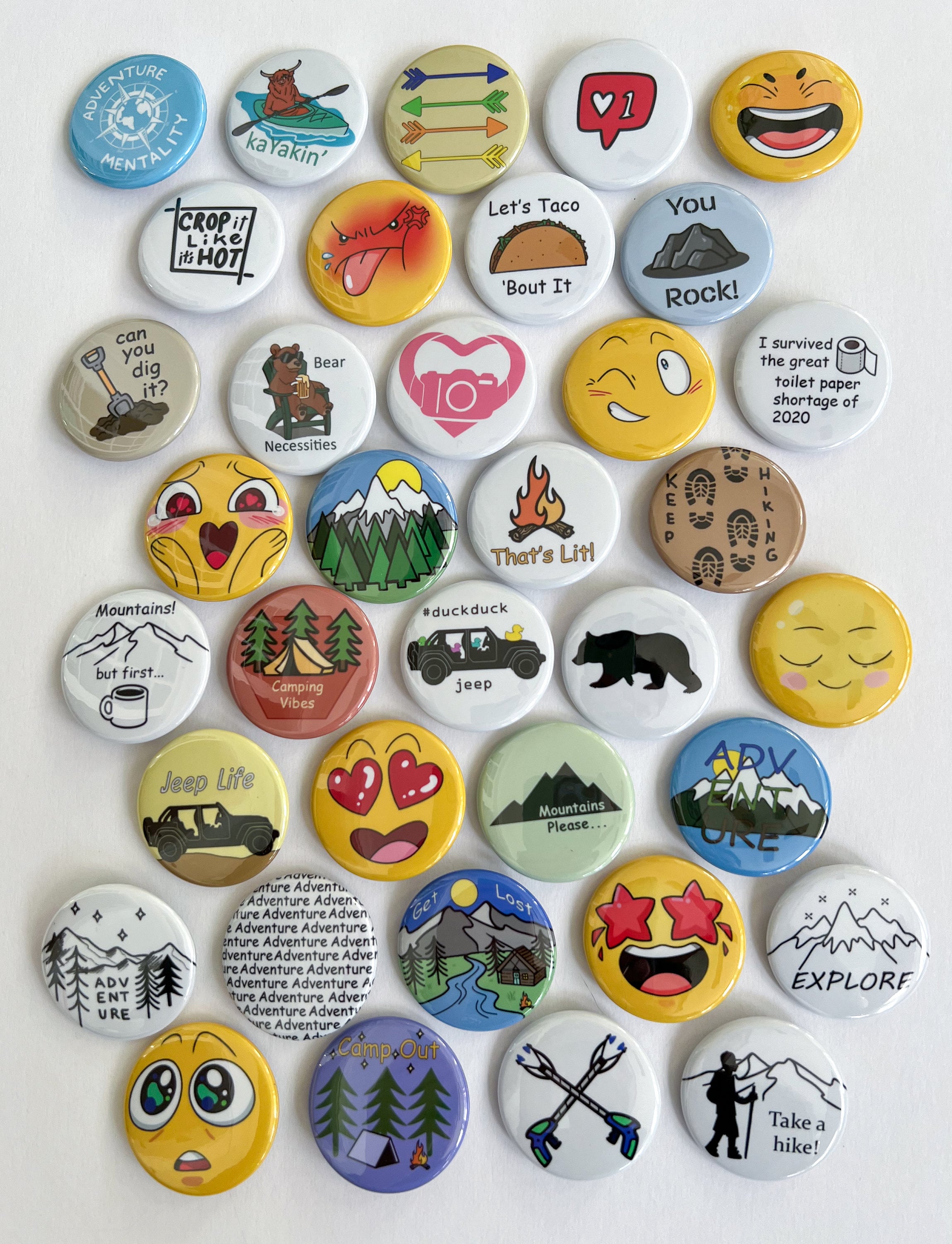 Mix and Match Button Pins - Adventure Explore Hiking Mountains Outdoors ...