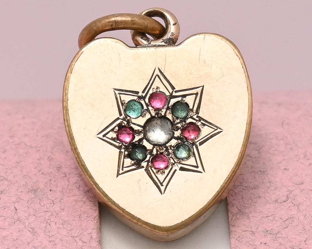 Antique Victorian Heart Starburst Paste Rose Gold Filled Charm Pendant ...