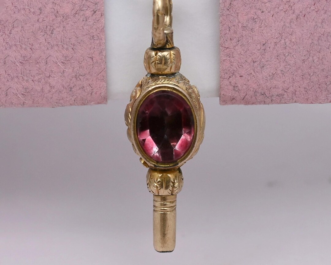Antique Victorian Key Fob PINK Paste Bloodstone Gold Filled Charm ...
